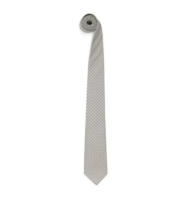 Canali Silk Medallion Print Neck Tie - Brown