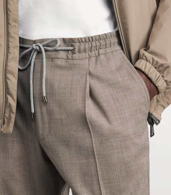 Corneliani Stretch Virgin Wool Drawstring Trousers - Beige