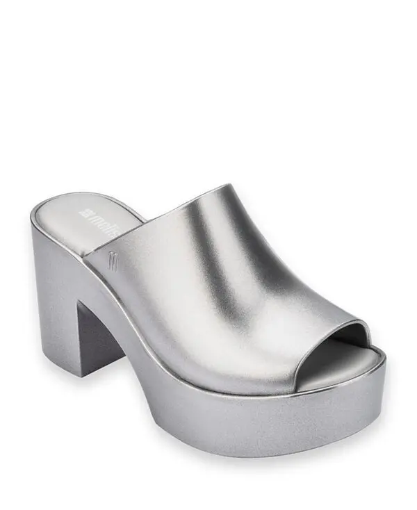 Melissa Metallic Platform Mule Heels - Light Silver