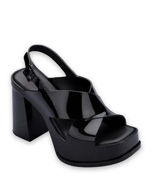 Melissa Platform Cross Strap Heeled Sandals - Black