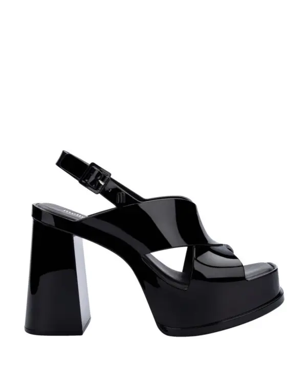 Melissa Platform Cross Strap Heeled Sandals - Black