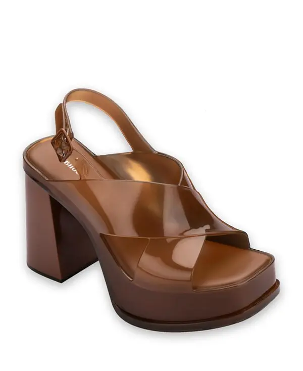 Melissa Platform Cross Strap Heeled Sandals - Brown