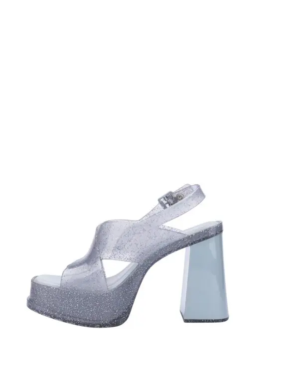 Melissa Platform Cross Strap Heeled Sandals - Glitter Clear/blue