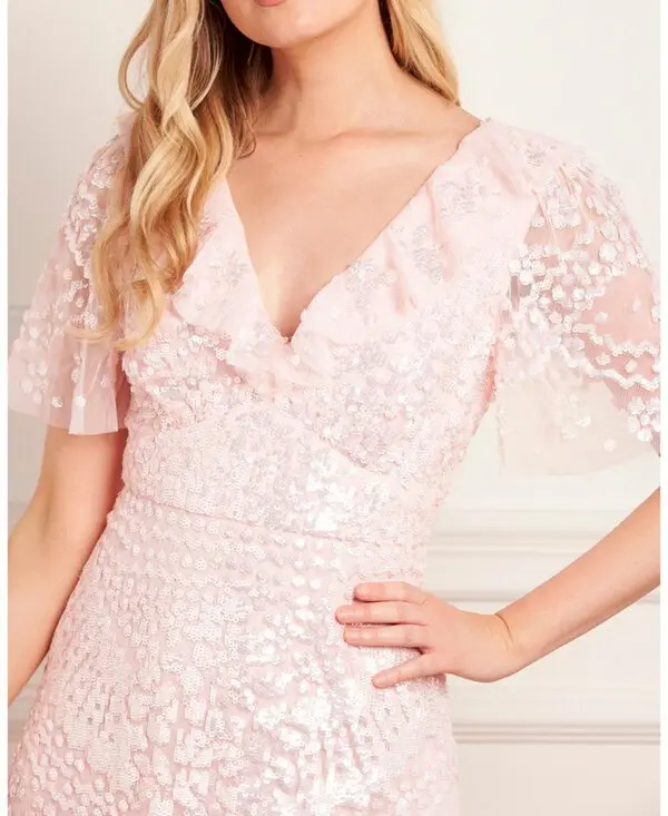 NEEDLE & THREAD Anais Sequin Frill Ankle Gown - Seashell