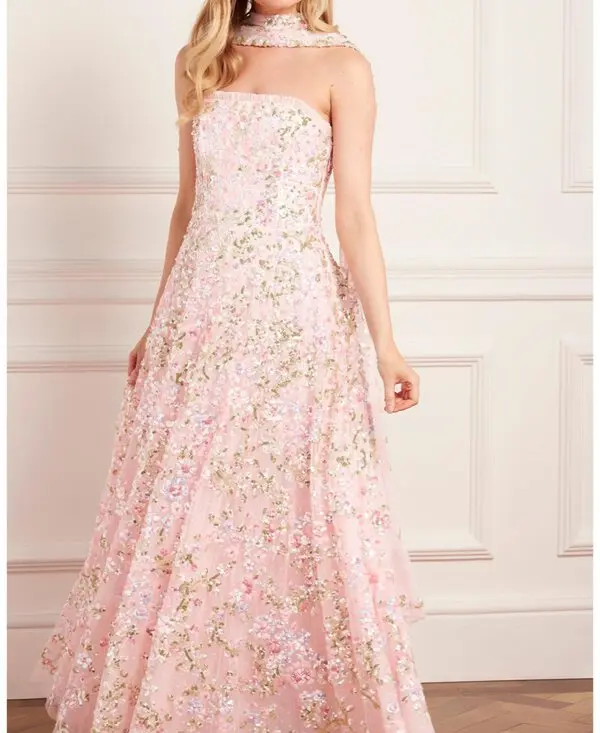 NEEDLE & THREAD Dream Garland Strapless Gown