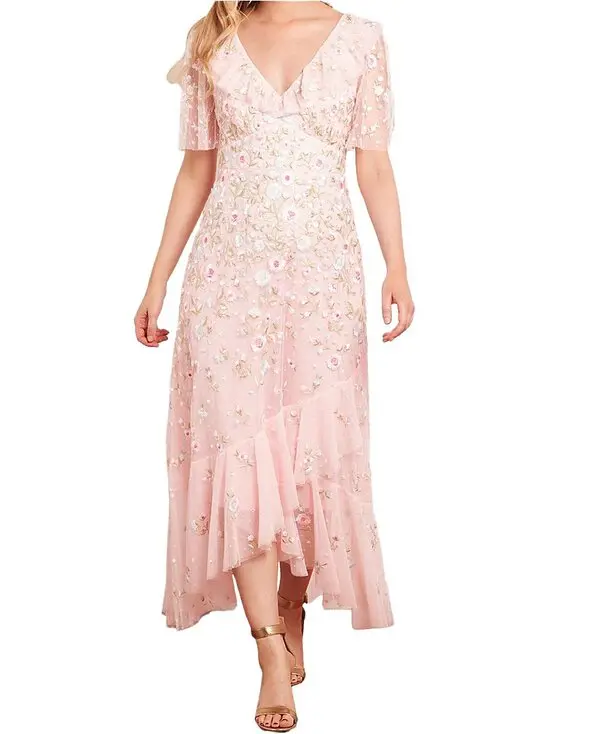 NEEDLE & THREAD Ethereal Blooms Frill Ankle Gown - Seashell/multi