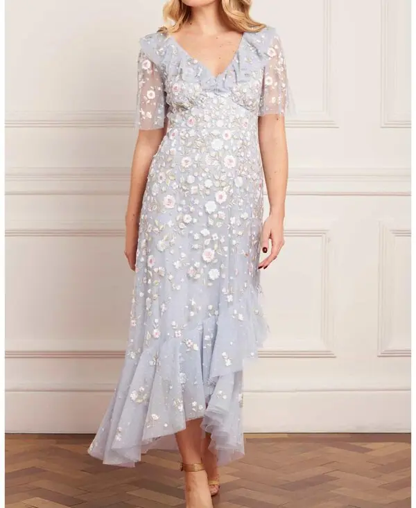 NEEDLE & THREAD Ethereal Blooms Frill Ankle Gown - Skylight/multi