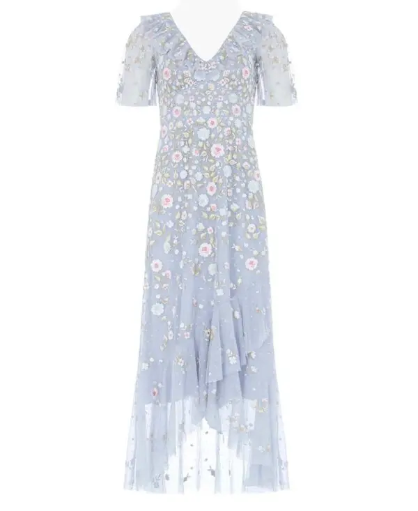 NEEDLE & THREAD Ethereal Blooms Frill Ankle Gown - Skylight/multi