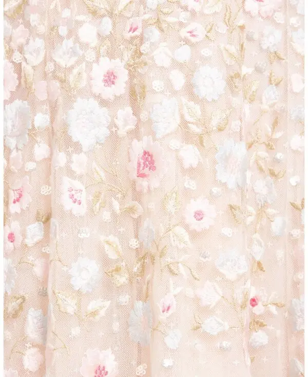 NEEDLE & THREAD Ethereal Blooms Cape Sleeve Ankle Gown - Cream/multi