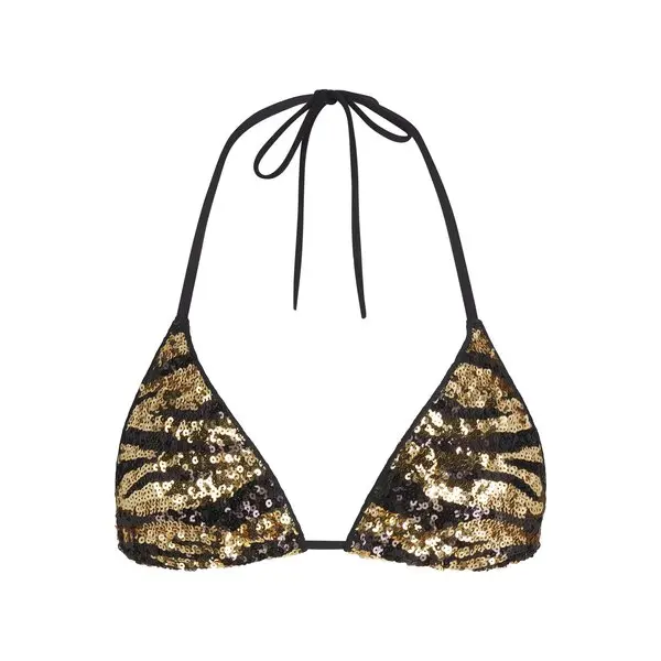 SKIMS Sequin Triangle Bikini Top - Biscotti Sequined Zebra