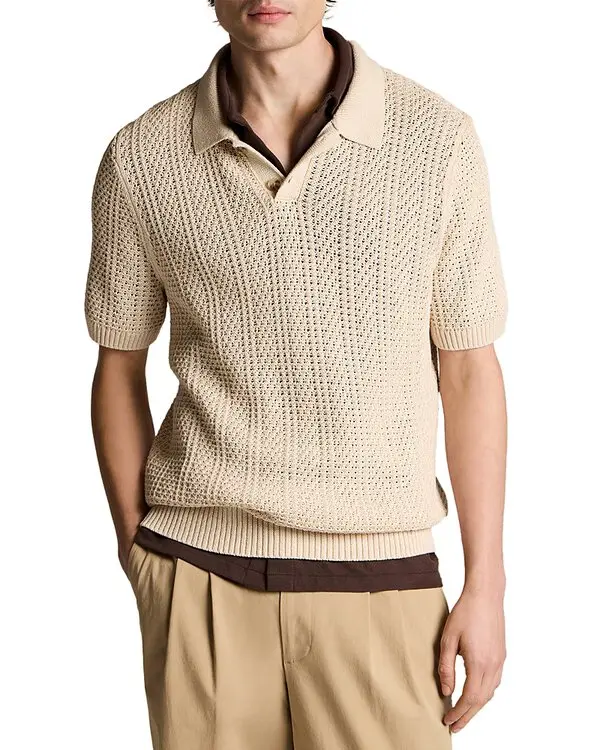Vince Seed Stitch Rib Short Sleeve Polo - Dark Blanco