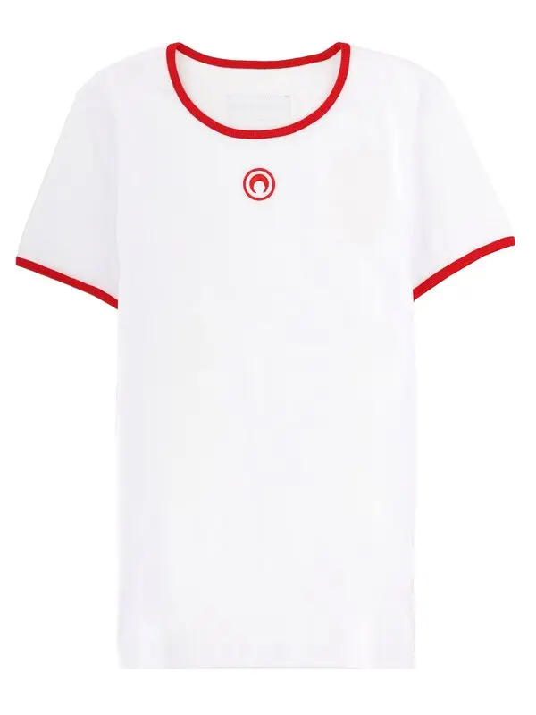 MARINE SERRE T-shirt With Red Trim And Logo - White