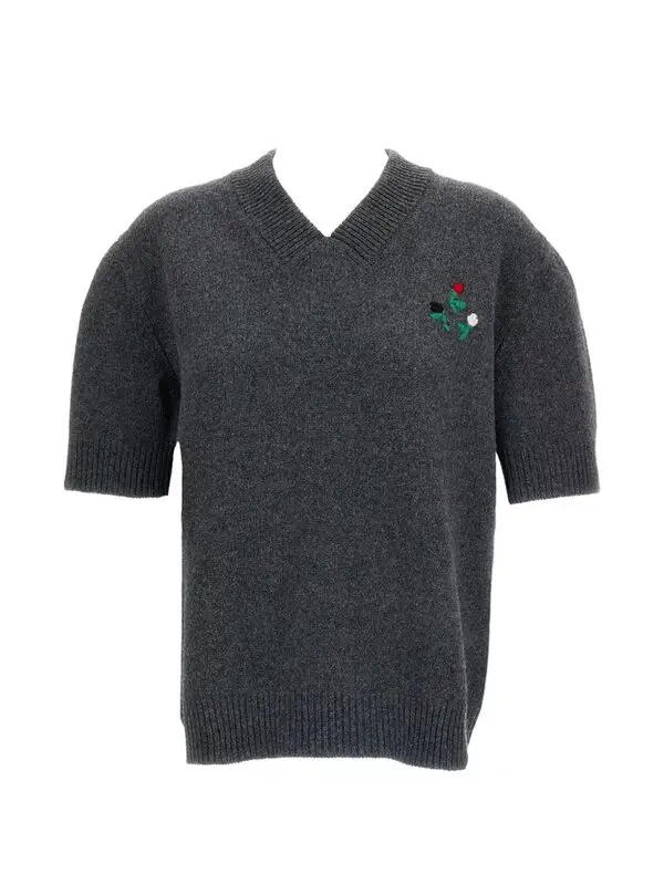 Marni V-neck Sweater With Floral Embroidery - Grey