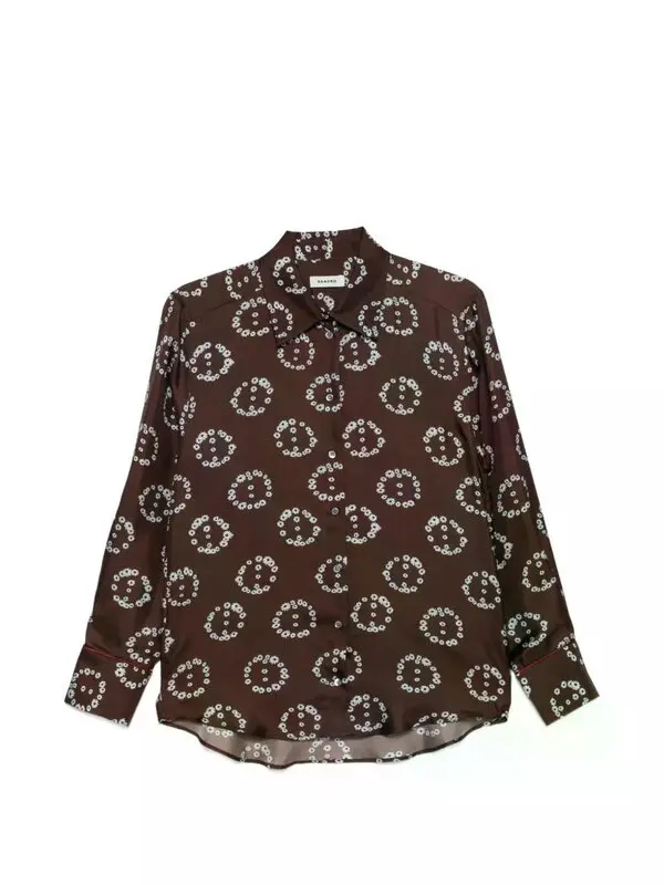 Sandro Floral Print Silk Shirt - Brown