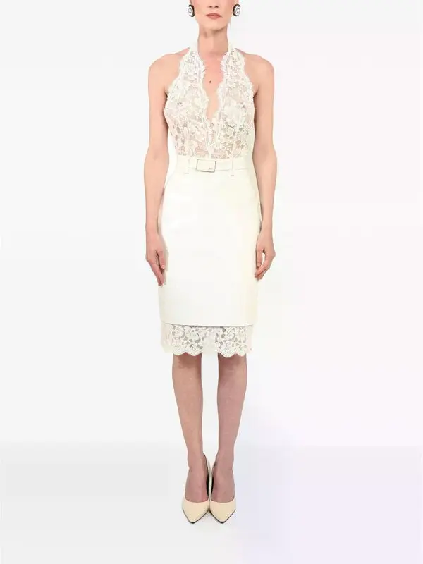 ROWEN ROSE Lace-trim Vinyl Skirt - Neutrals