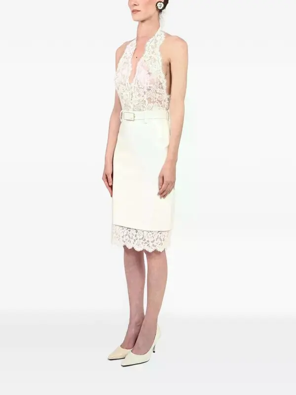 ROWEN ROSE Lace-trim Vinyl Skirt