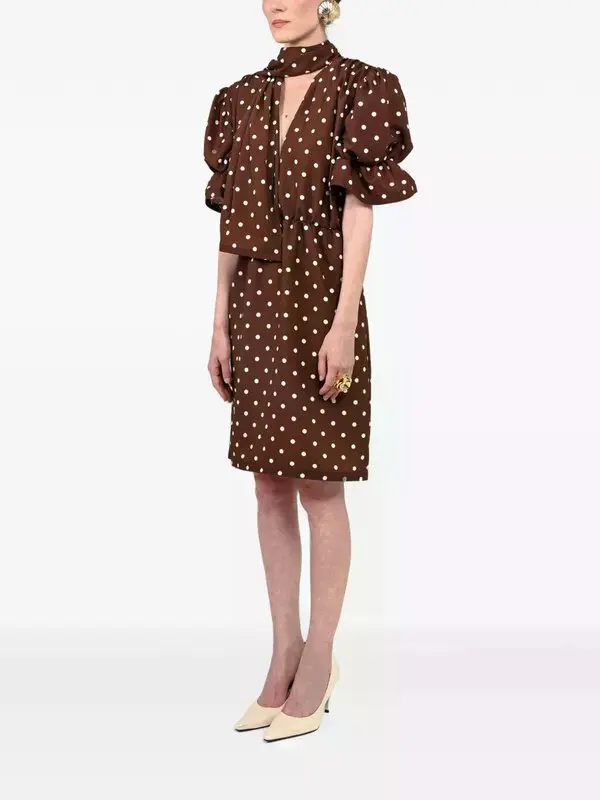 ROWEN ROSE Polka-dot Puffed-sleeve Dress