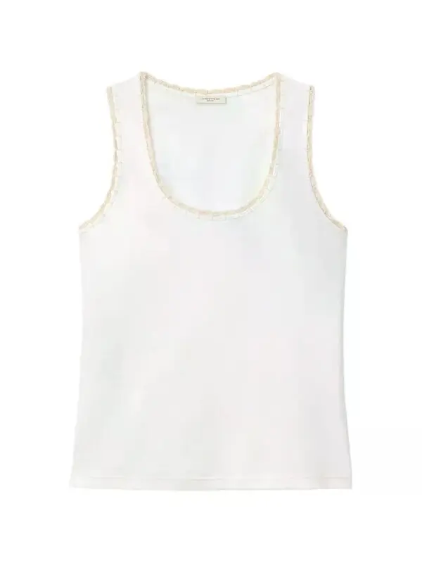 Lafayette 148 New York Crochet Trim Scoop Neck Tank Top - White