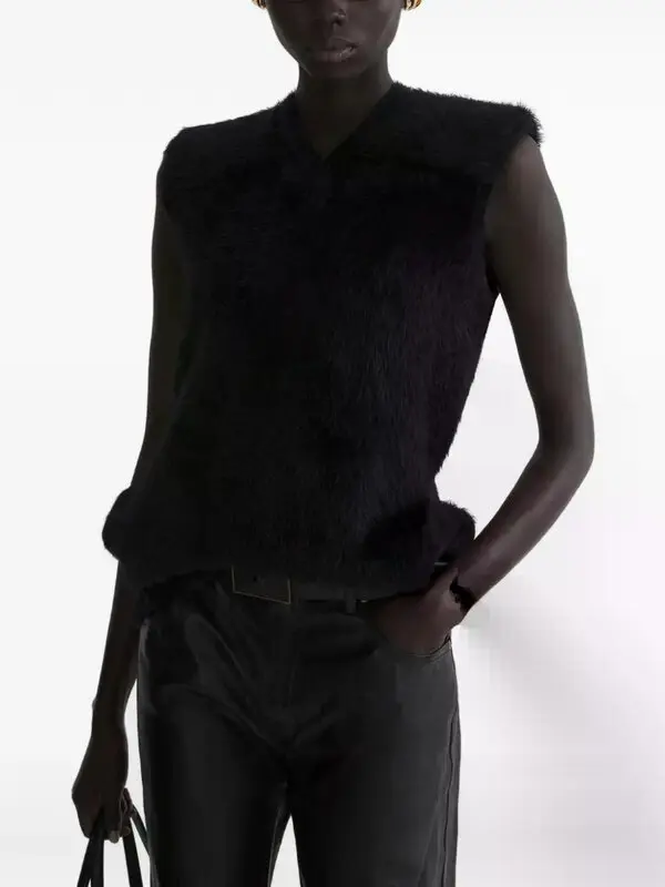 MUGLER Brushed Knit Sleeveless V-neck Top