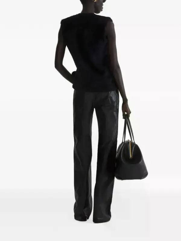 MUGLER Brushed Knit Sleeveless V-neck Top - Black