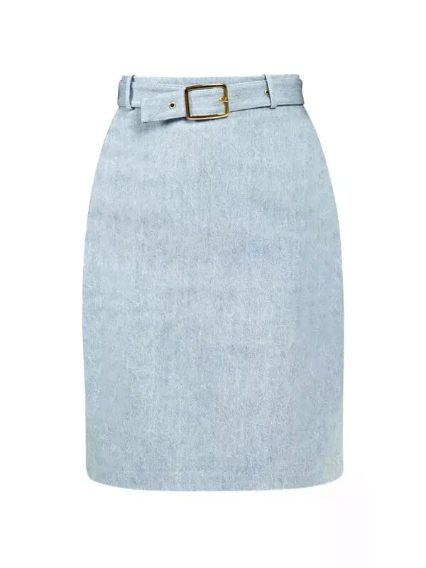 ROWEN ROSE Belted Denim Skirt - Blue