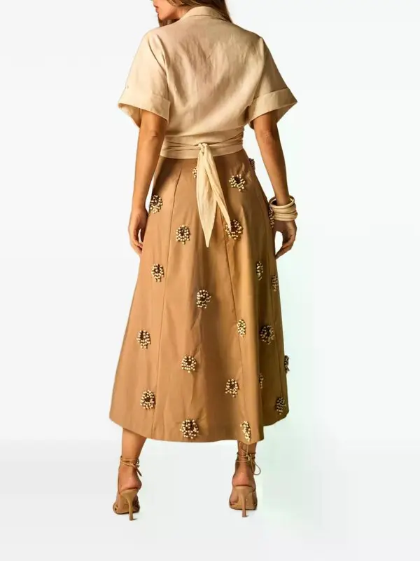 JBQ Alice Bead-embellished Slit-detail Midi Skirt - Neutrals