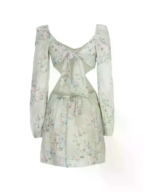 MC2 SAINT BARTH Jara Floral-print Cut-out Mini Dress - Green