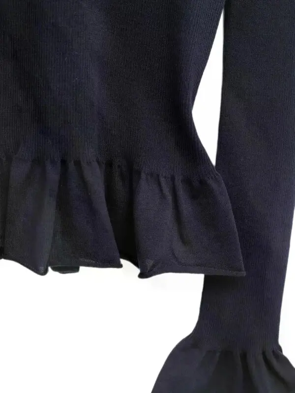 JIL SANDER Ribbed Knit Sweater With Ruffled Details - Blue