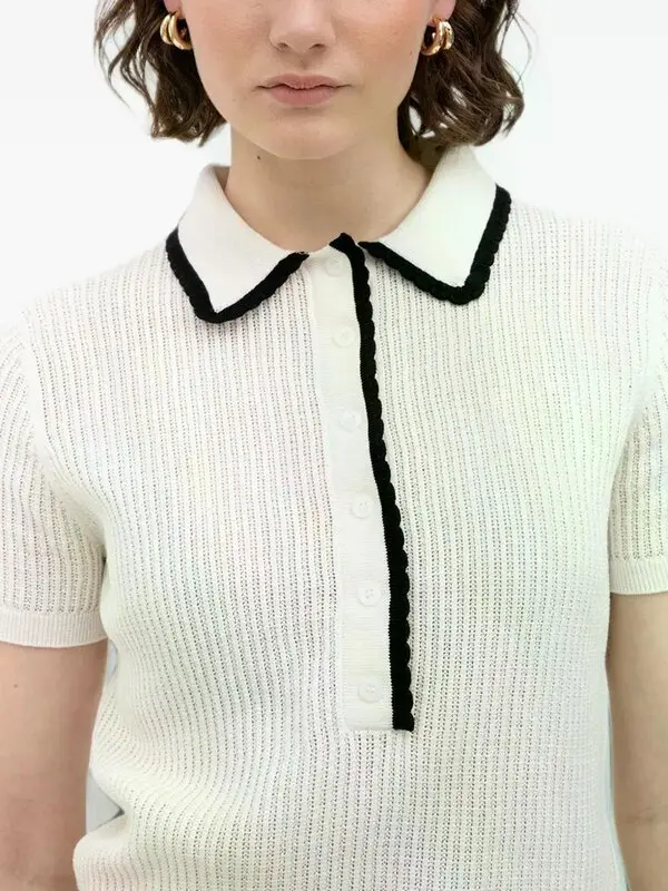 Hugo Ribbed Knit Polo Shirt With Scallop Trim