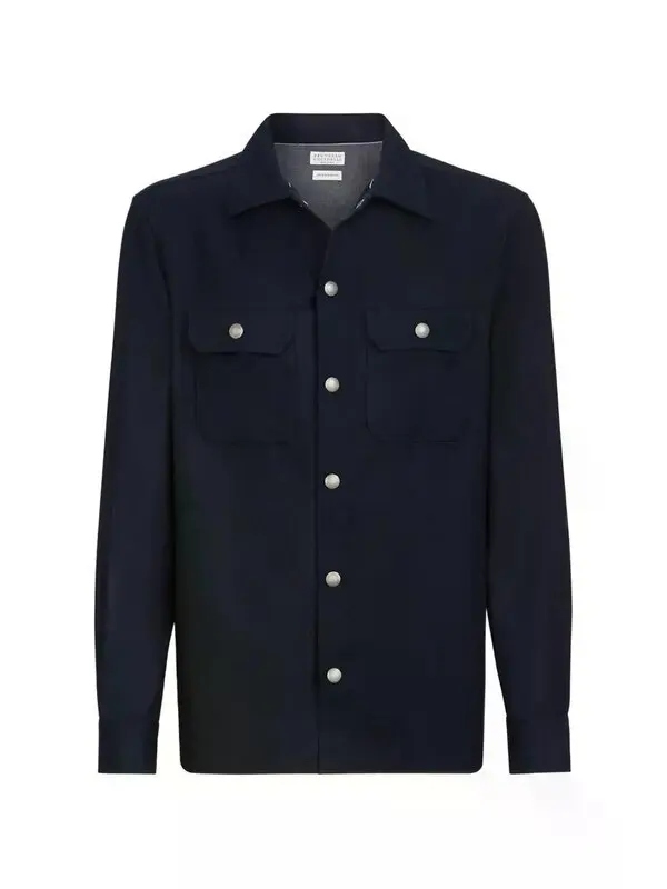 Brunello Cucinelli Virgin Wool Flannel Overshirt With Spread Collar And Chest Pockets