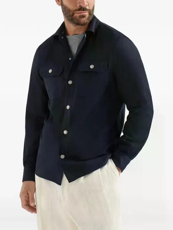 Brunello Cucinelli Virgin Wool Flannel Overshirt With Spread Collar And Chest Pockets