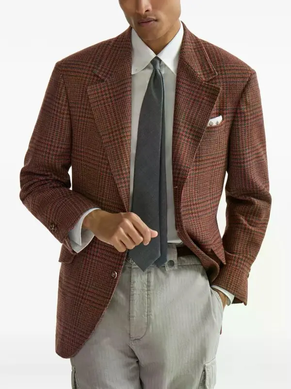 Brunello Cucinelli Cashmere Prince Of Wales Cavallo Tailor Blazer - Brown