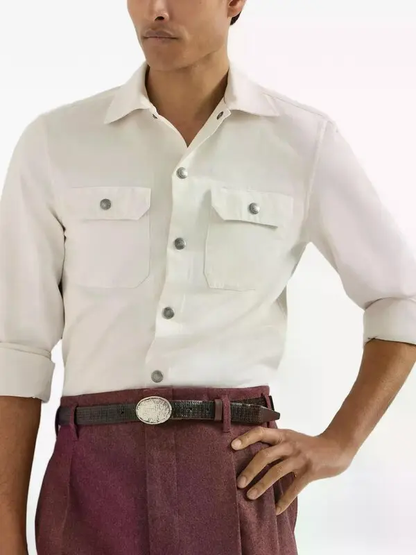 Brunello Cucinelli Garment-dyed Overshirt In Cotton Gabardine With Spread Collar And Chest Pockets - Neutrals