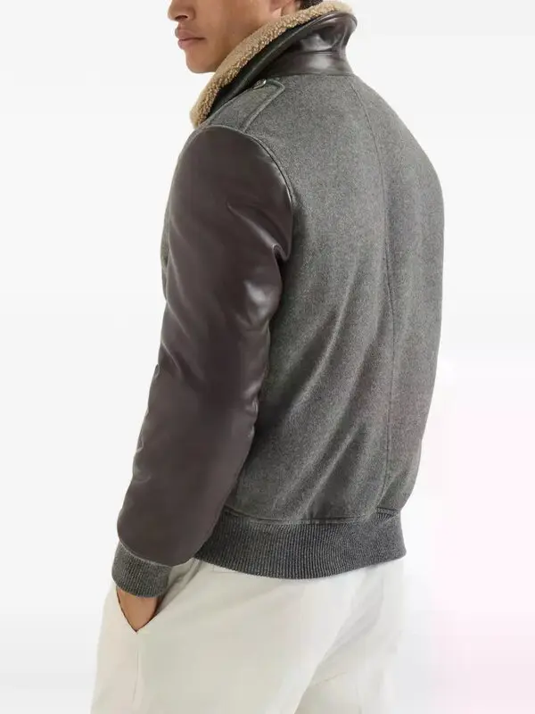 Brunello Cucinelli Bonded Cashmere Beaver Cloth And Nappa Leather Bomber Jacket With Thermore® Padding And Detachable Shearling Collar - Grey