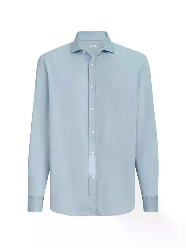 Brunello Cucinelli Lightweight Denim Shirt With Spread Collar - Blue