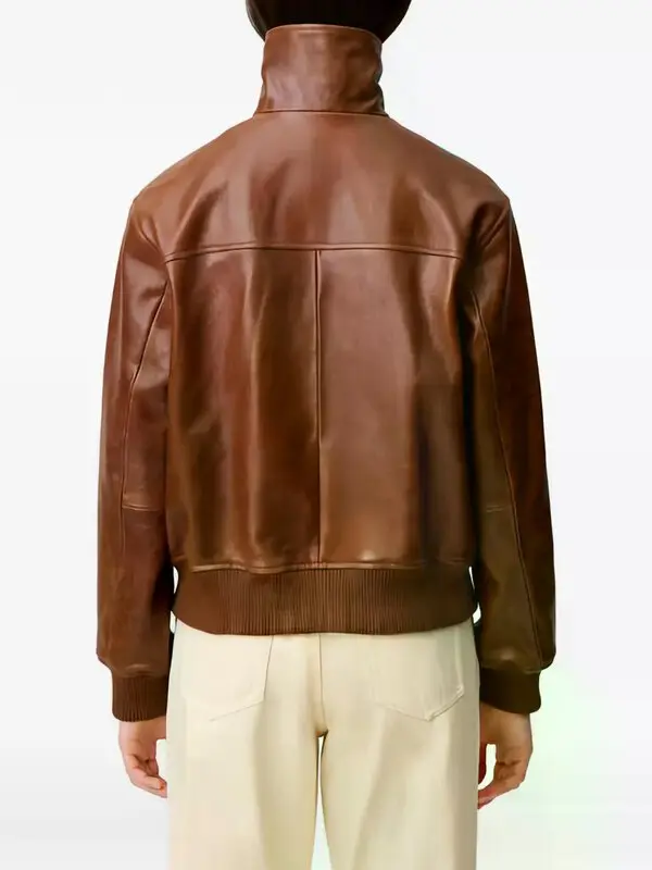Claudie Pierlot Pointed Collar Leather Jacket - Chestnut