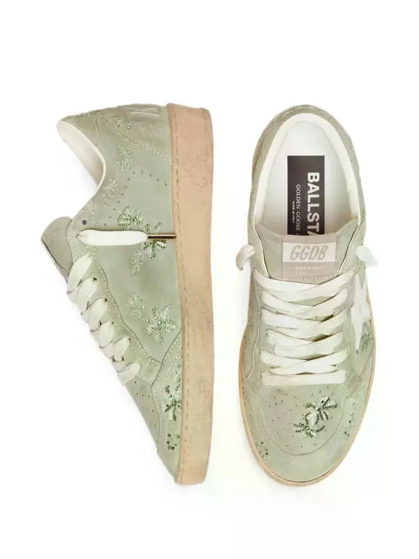 GOLDEN GOOSE Ball Star Suede Sneakers With Swarovski Embroidery - Green