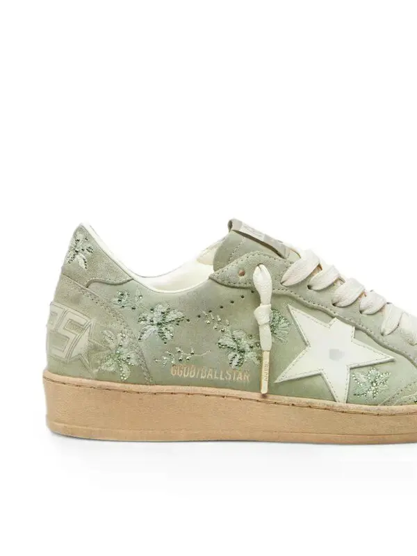 GOLDEN GOOSE Ball Star Suede Sneakers With Swarovski Embroidery - Green