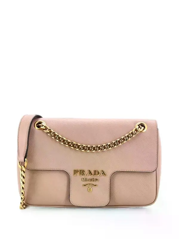 Prada Saffiano Leather Pattina Flap Shoulder Bag - Neutrals