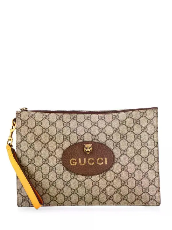 Gucci Gg Coated Canvas Neo Vintage Wristlet Pouch - Brown