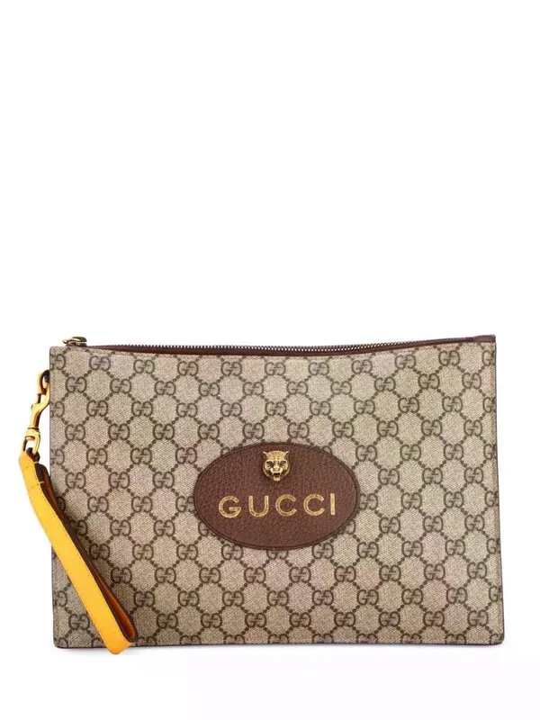 Gucci Gg Coated Canvas Neo Vintage Wristlet Pouch - Brown