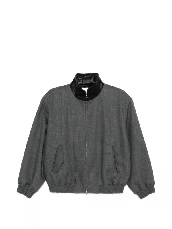 Sandro Wool Jacket With Leather Stand-up Collar