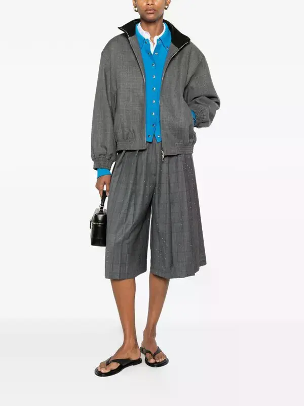 Sandro Wool Jacket With Leather Stand-up Collar