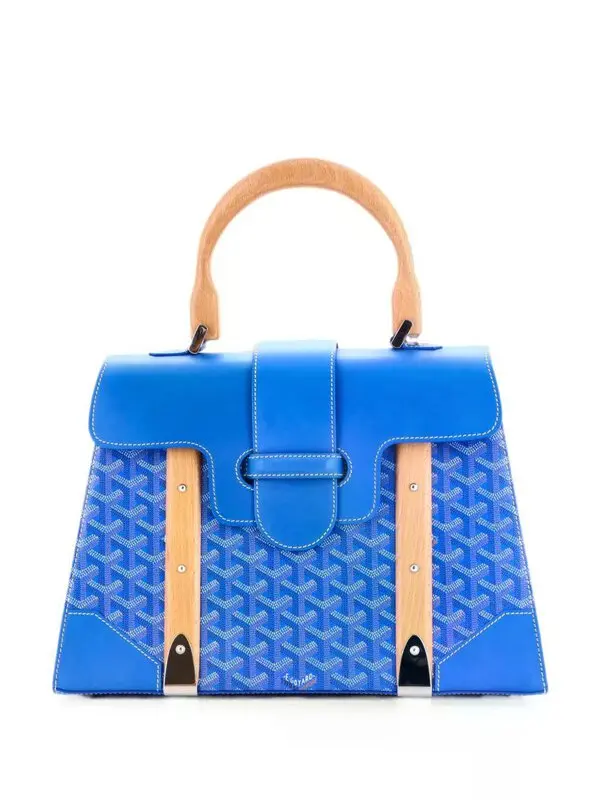 Goyard Saigon Top Handle Bag In Coated Canvas And Leather - Blue