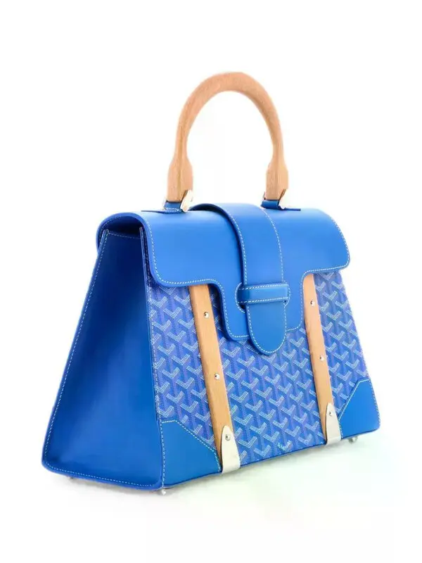 Goyard Saigon Top Handle Bag In Coated Canvas And Leather - Blue