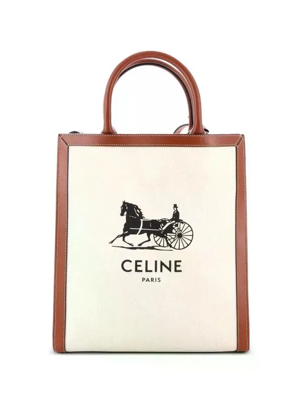 Celine Sulky Vertical Cabas Canvas And Leather Tote Bag - Brown