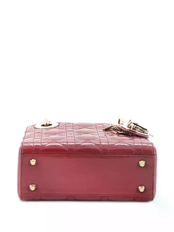Dior Lady Chain Bag Cannage Quilt Patent Mini Satchel - Pink