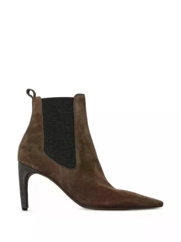 Brunello Cucinelli Monili-embellished Suede Ankle Boots - Brown