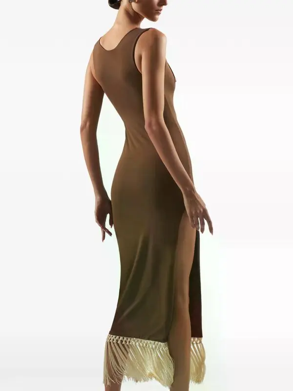 TALLER MARMO Sahara Lace-up Fringe Midi Dress
