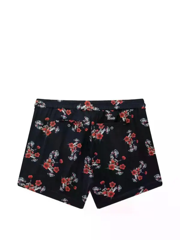 Rhude Silk Floral Print Shorts - Black